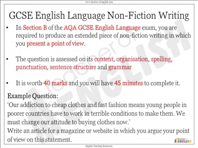 AQA GCSE Non-fiction Writing Unit of Work teaching resources unit of work