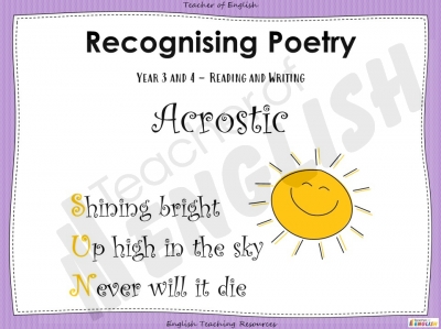 Acrostic Poetry - Year 3 and 4 teaching resources lesson