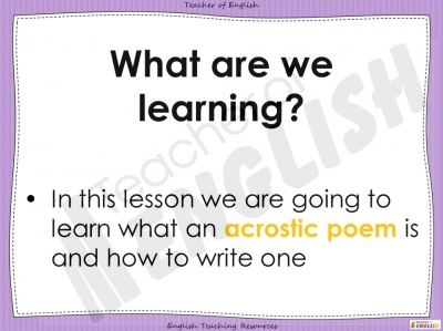 Acrostic Poetry - Year 3 and 4 teaching resources lesson