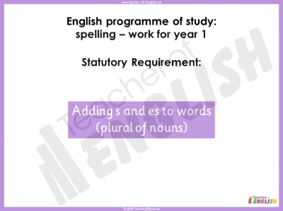 Adding s and es to Make Plural Words - Year 1 teaching resources lesson