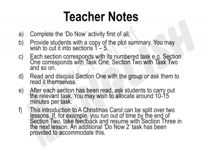 An Introduction to A Christmas Carol for GCSE teaching resources lessons