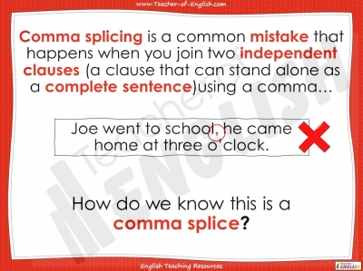 Avoiding Comma Splicing - KS3 teaching resources lesson