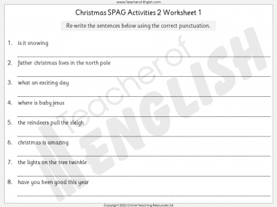 Christmas SPAG Activities 2 - KS1 teaching resources lesson