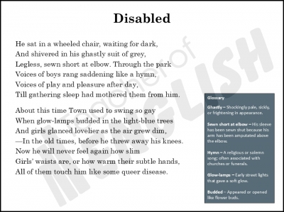 Disabled - Wilfred Owen teaching resources lessons