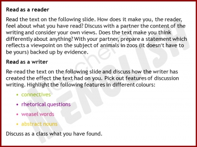 Discussion Writing teaching resources unit of work