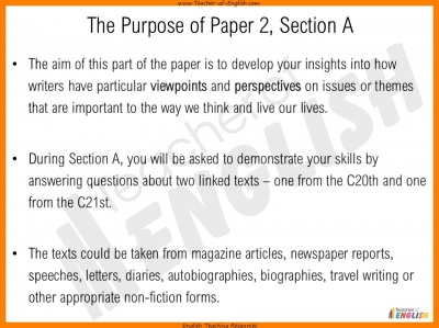 Edexcel GCSE English Language Exam Preparation - Paper 2, Section A ...