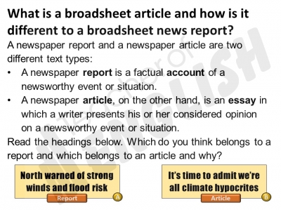 GCSE Broadsheet Article Writing teaching resources unit of work