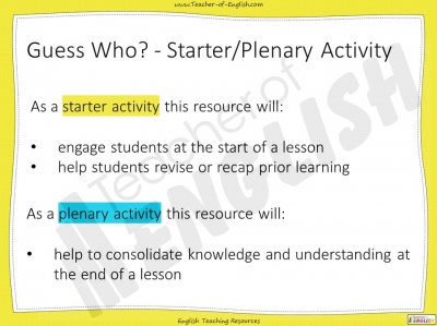 Guess Who Starter Activity teaching resources activities