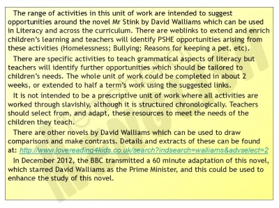 Mr Stink by David Walliams teaching resources unit of work