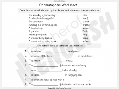 Onomatopoeia teaching resources lessons