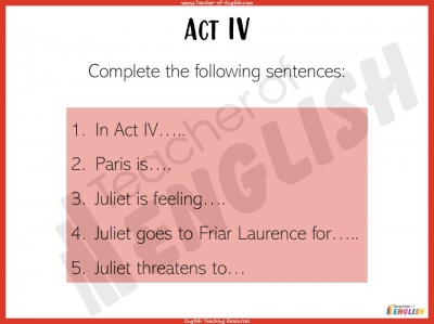 Romeo and Juliet - Act 4 teaching resources lessons
