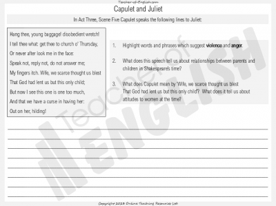 Romeo and Juliet - Women in Elizabethan England teaching resources lesson
