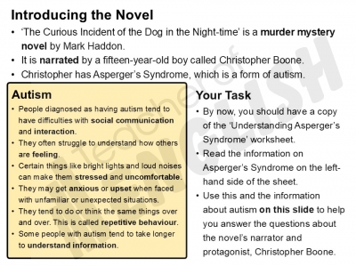 The Curious Incident of the Dog in the Night-time - Lesson 1 teaching ...
