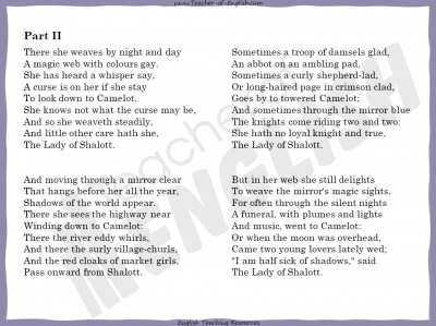 The Lady of Shalott teaching resources unit of work