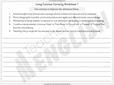 Using Commas Correctly teaching resources lessons