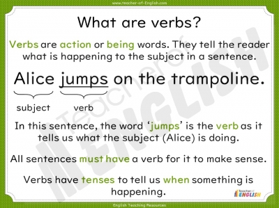 Verbs - Years 3 and 4 teaching resources lesson