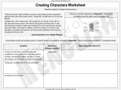 Writing Fiction - Creating Characters - KS3 teaching resources lessons