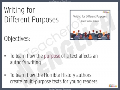 Writing for Different Purposes teaching resources lessons
